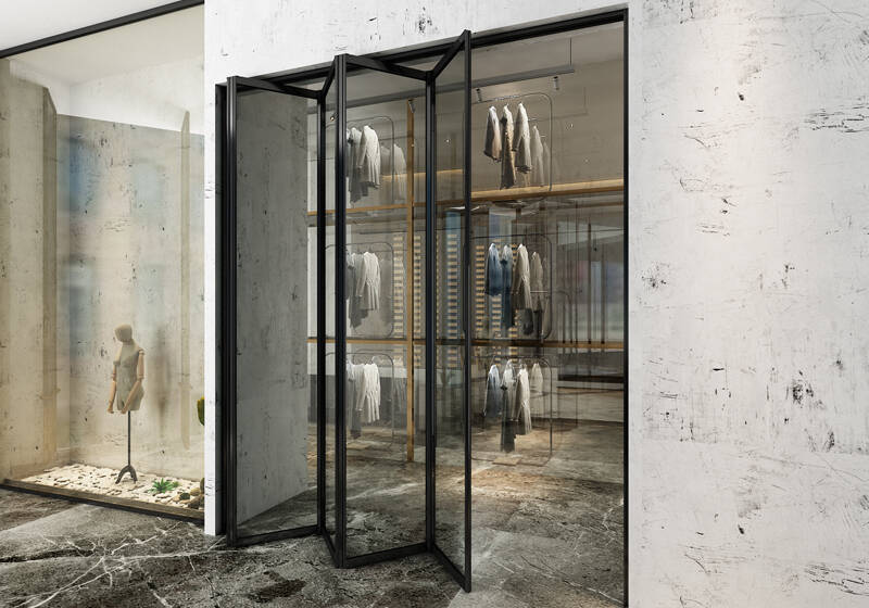 Ultra-narrow Bi-directional Free-folding Door" with a fully open effect ...