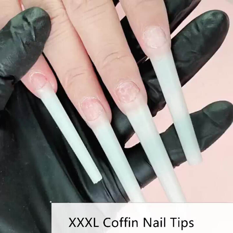 Custom Logo 500cs Tapered Clear Xxl Long No C Curve Coffin Nail Tips