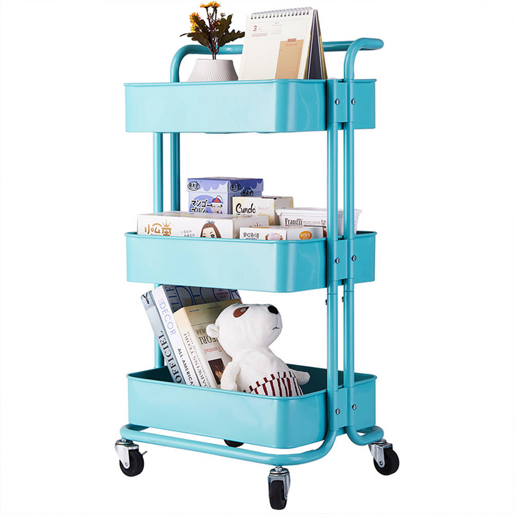 Home 3-Tier Home Kitchen Storage Utility cart with handle - Turquoise ...