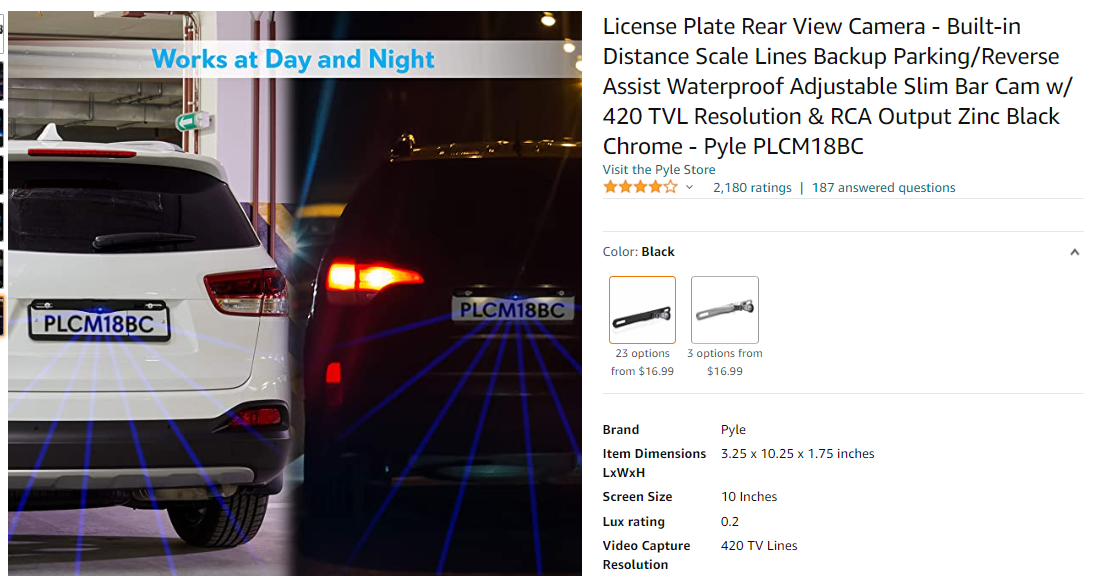 Vehicle European License Plate Frame Backup Camera 12 LED Rear View ...