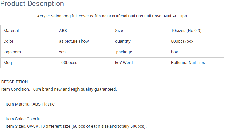 New Arrival 5 Colors Press On Full Cover Artificial Coffin Extension