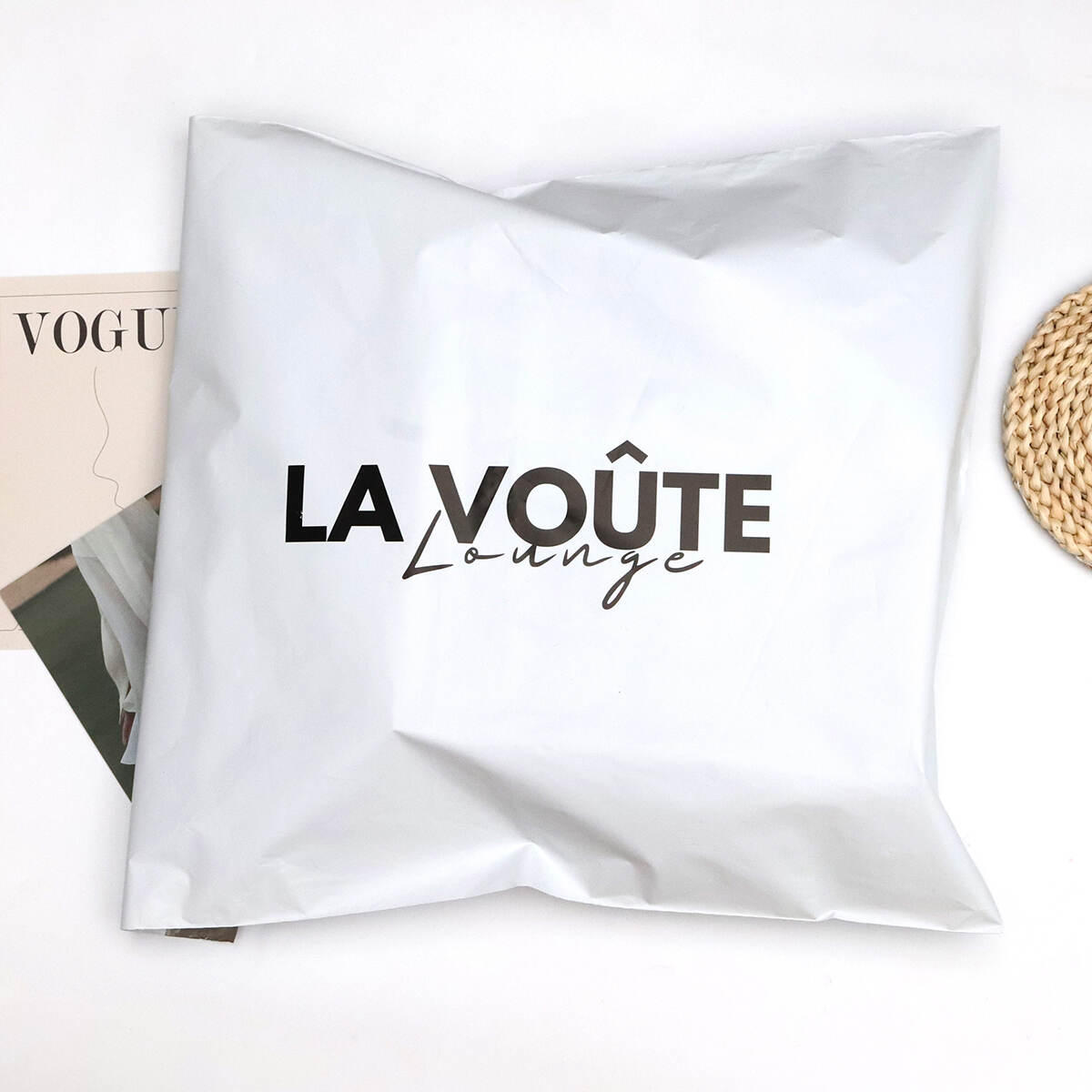 High quality custom white express bag with black color logo printed ...