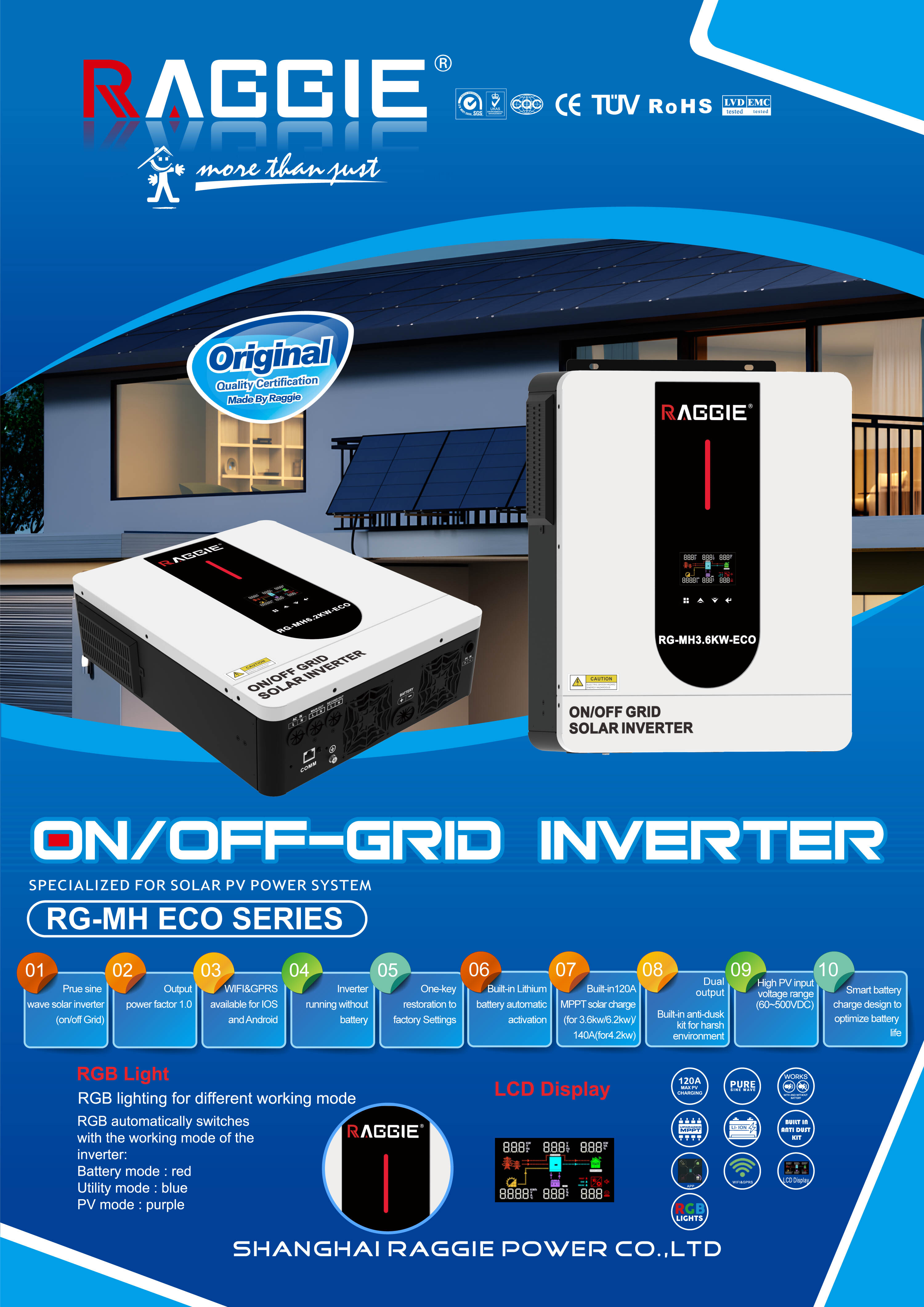 RAGGIE RG-MH6.2KW 48V single phase solar inverter 6200w off on grid ...
