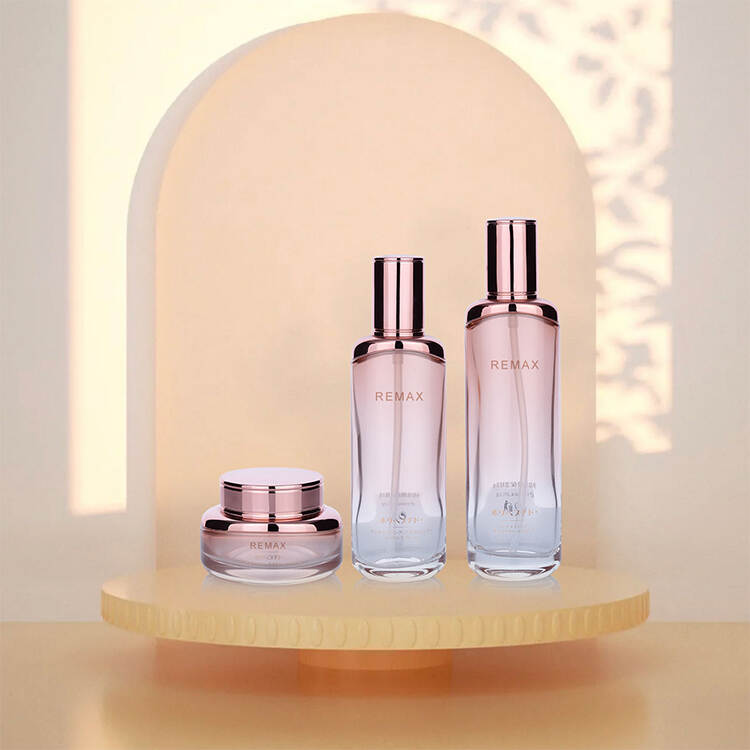 Pink Gradient Translucent Glass Skincare Packaging Set Wholesale Supplier