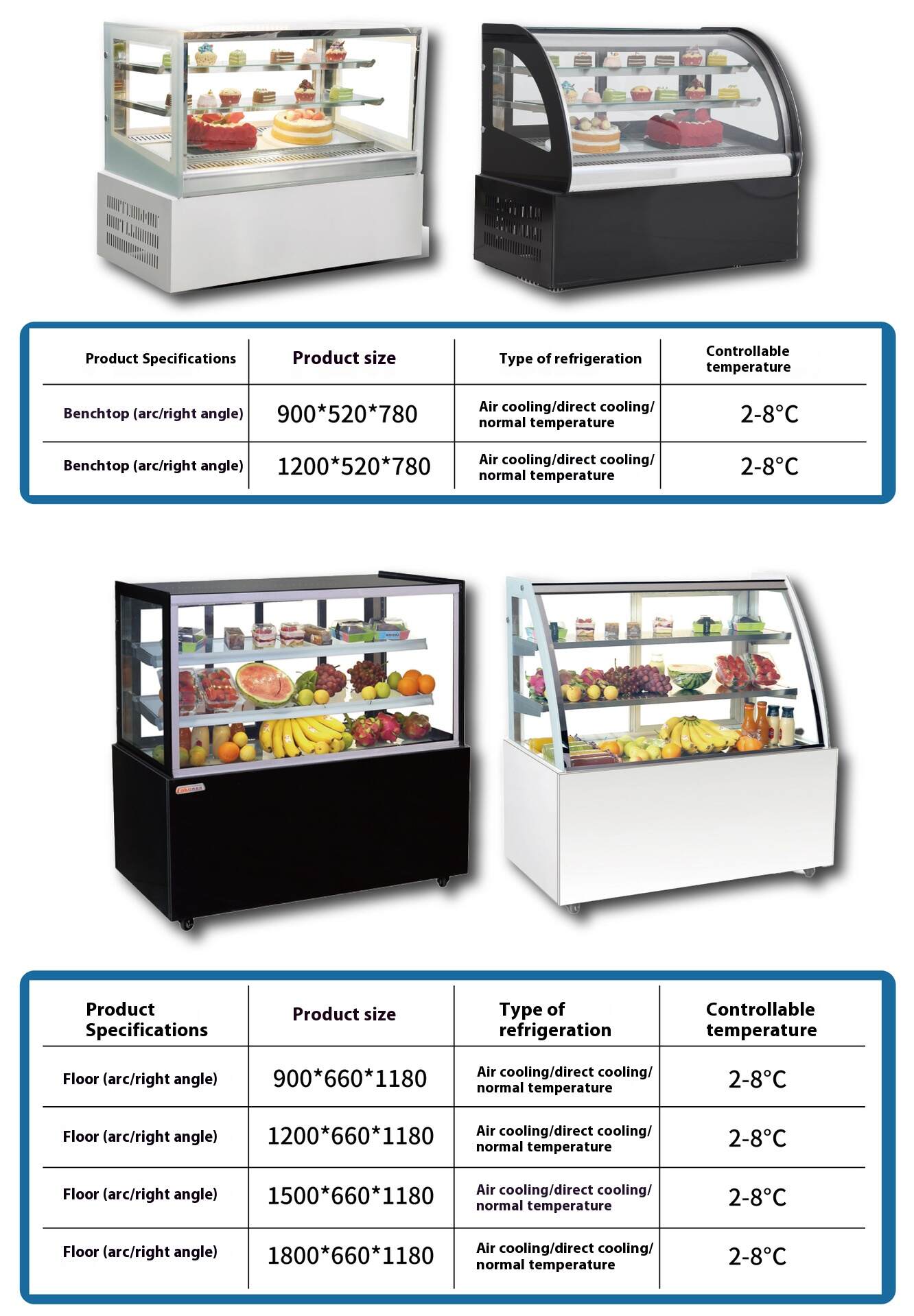 Upgraded version of a floor-standing air-cooled cake display cabinet