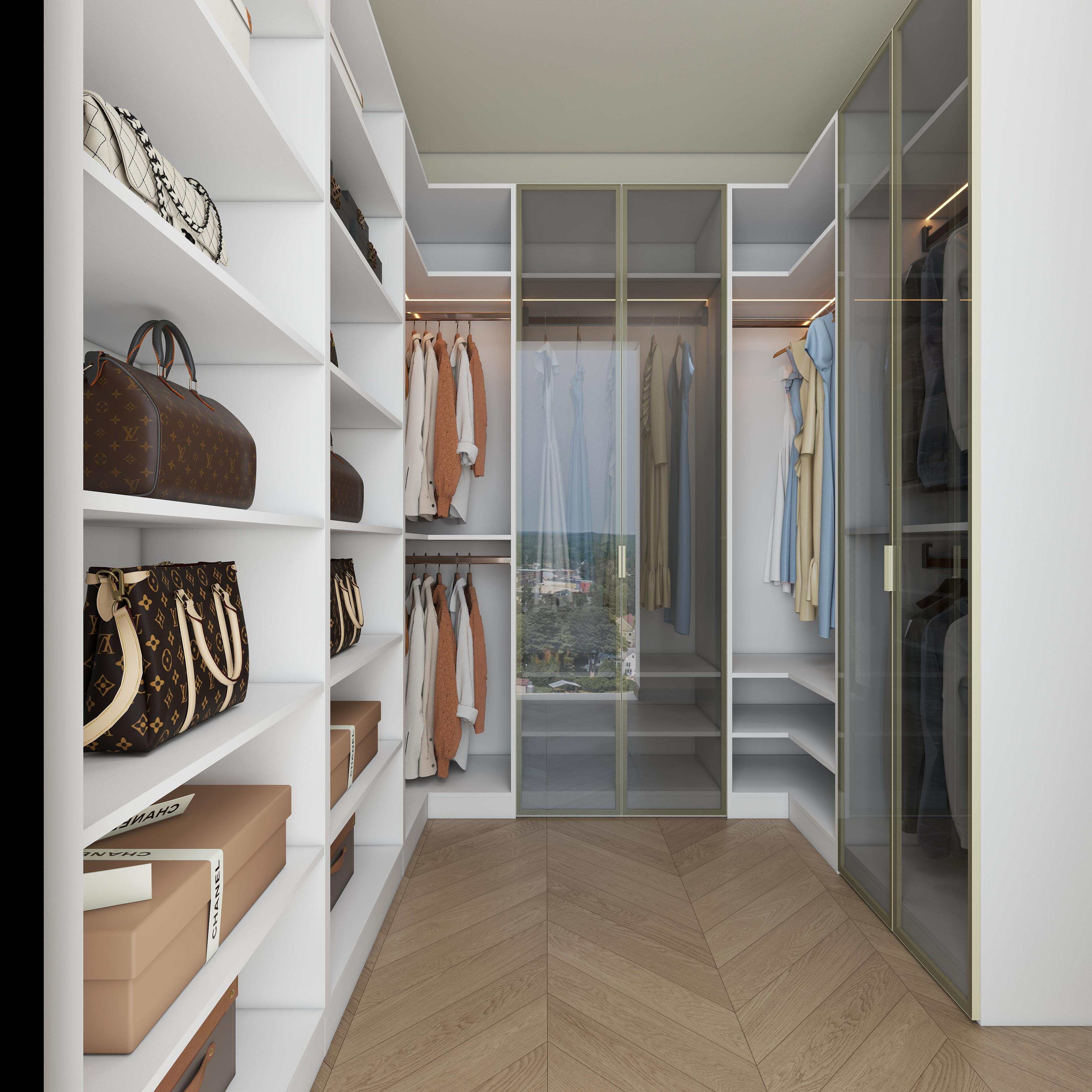 U Shape Pure Color Melamine Walk-in Closet without Door with Pieces of ...