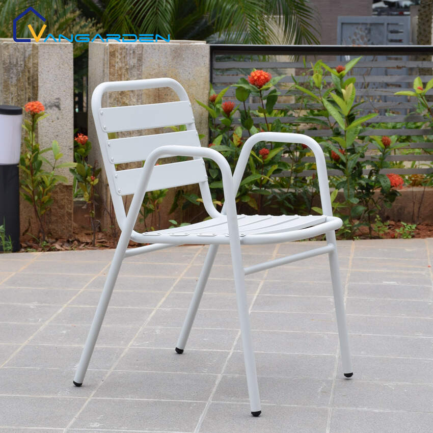 Modern Metal Aluminum Outdoor Stacking Chairs with Arms Stackable Chair ...