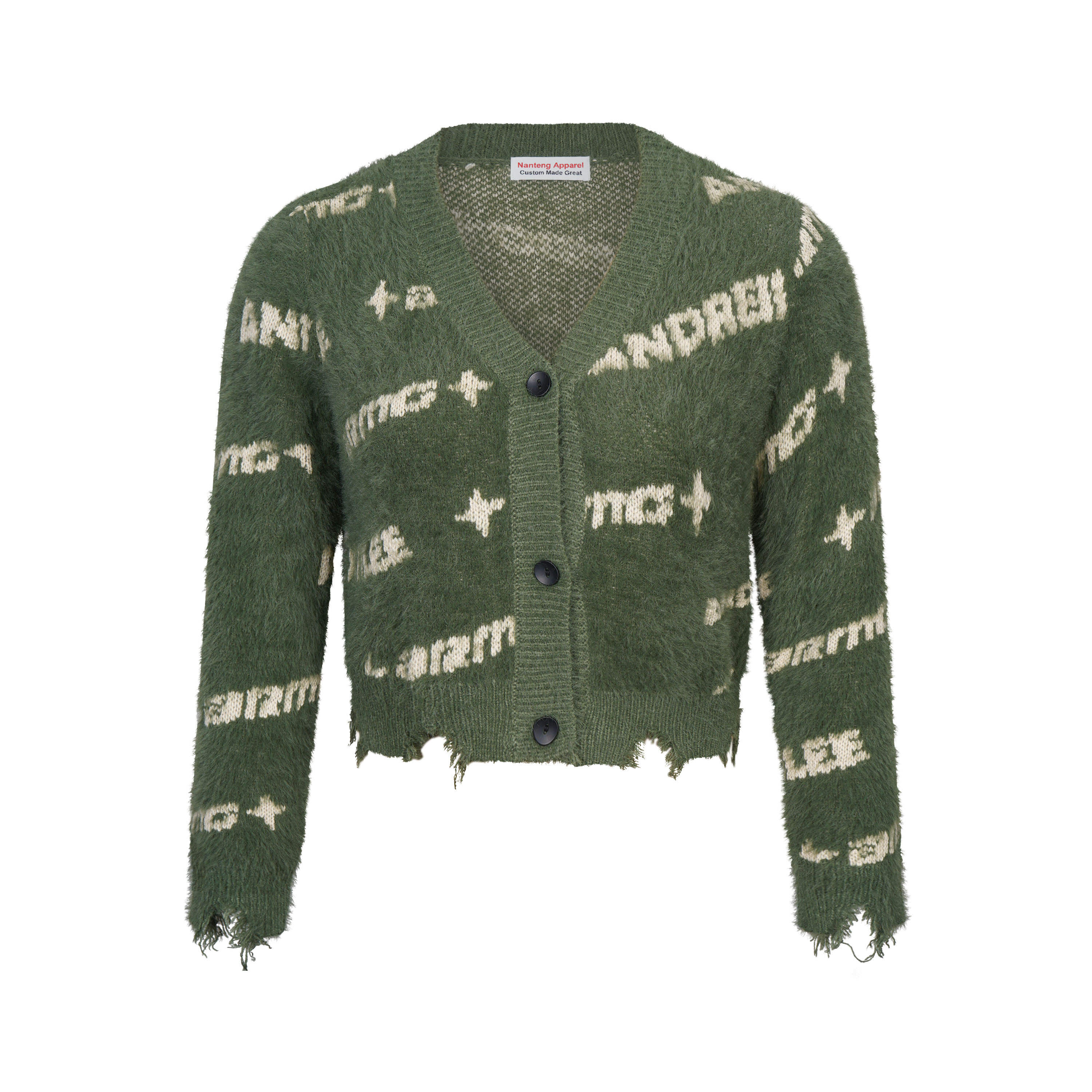 Autumn Sweet Cool Tattered Hem Design Extended Sleeves Full-Frame Logo ...