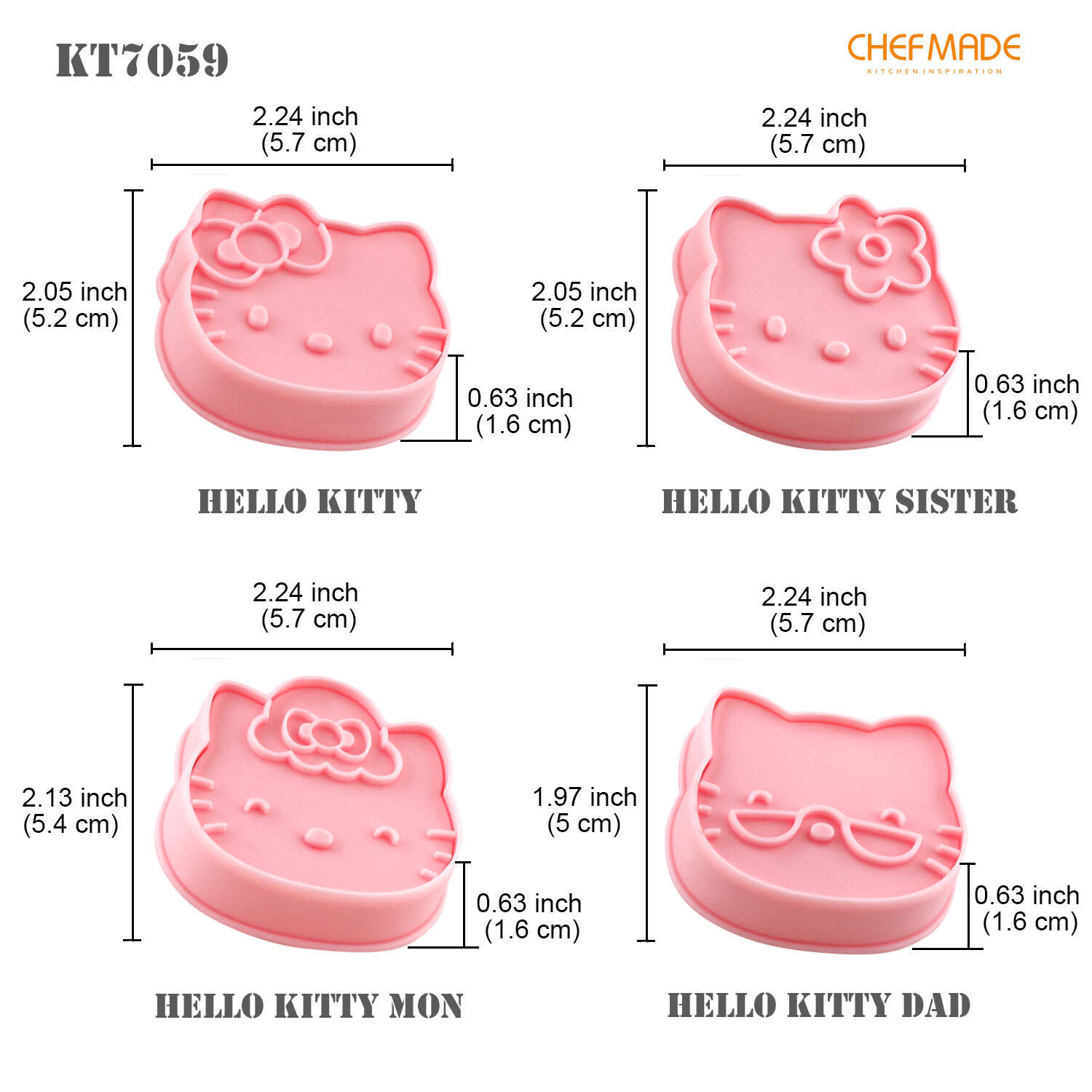 Hello Kitty Cookie Cutter Mold With Stamps 4Pcs