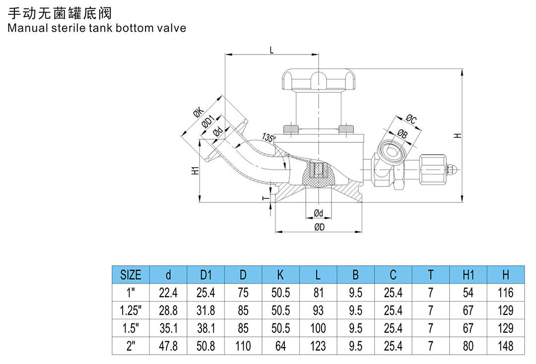 Sanitary Flush Bottom Tank Valve