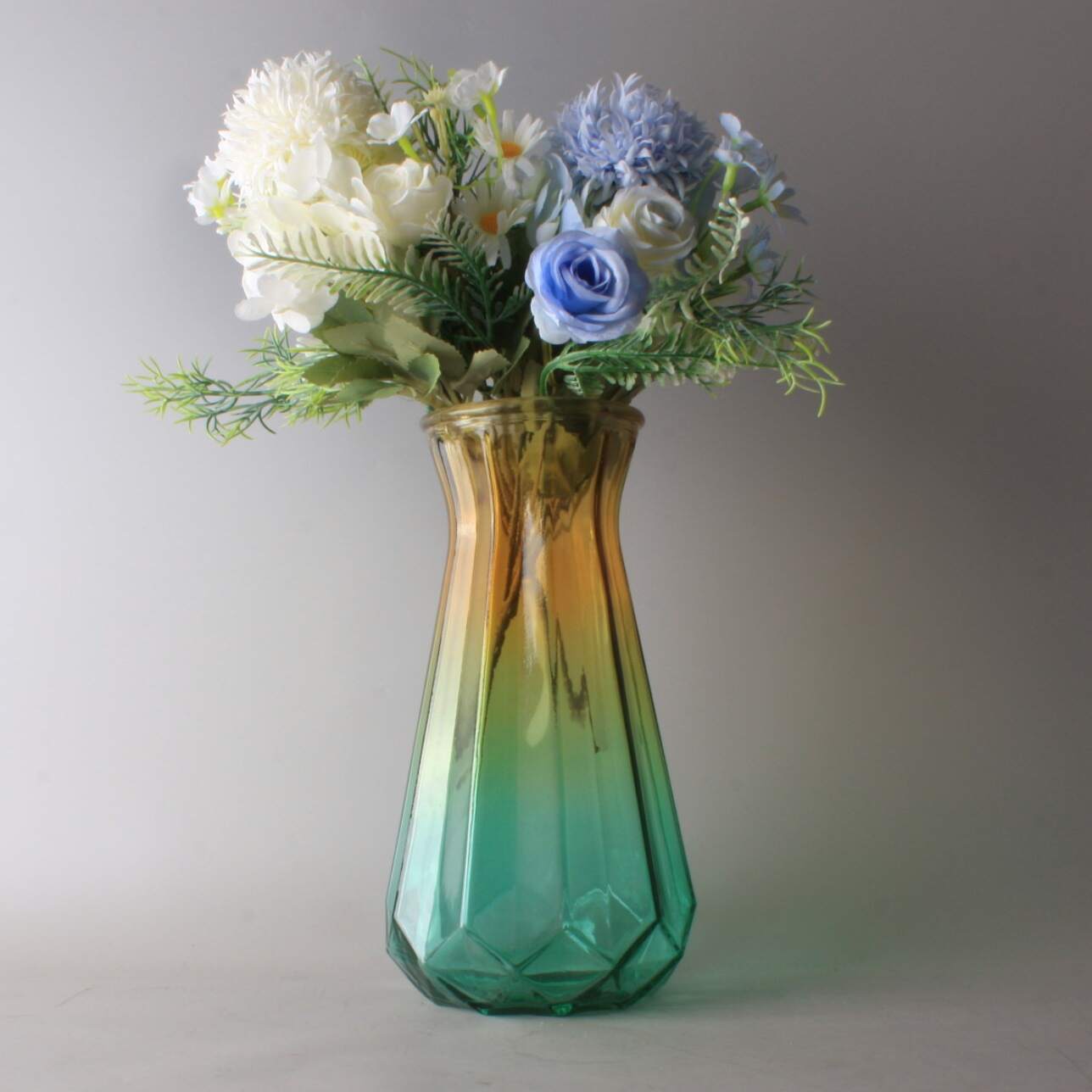 High Quality Transparent Glass Vase Yellow And Green Two-color Creative ...